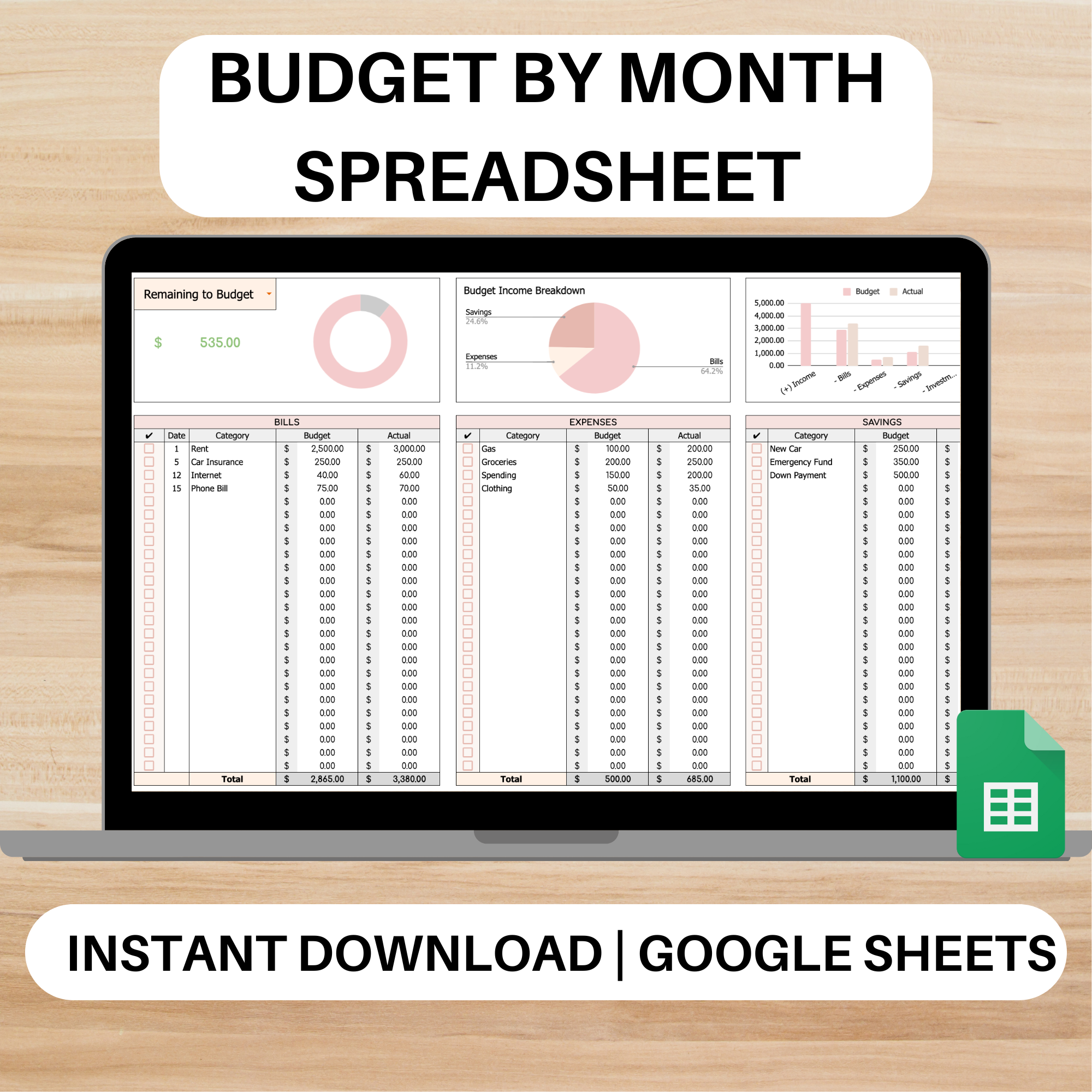 UPDATED Budget by Month Template | Budget Spreadsheet – Monets Money