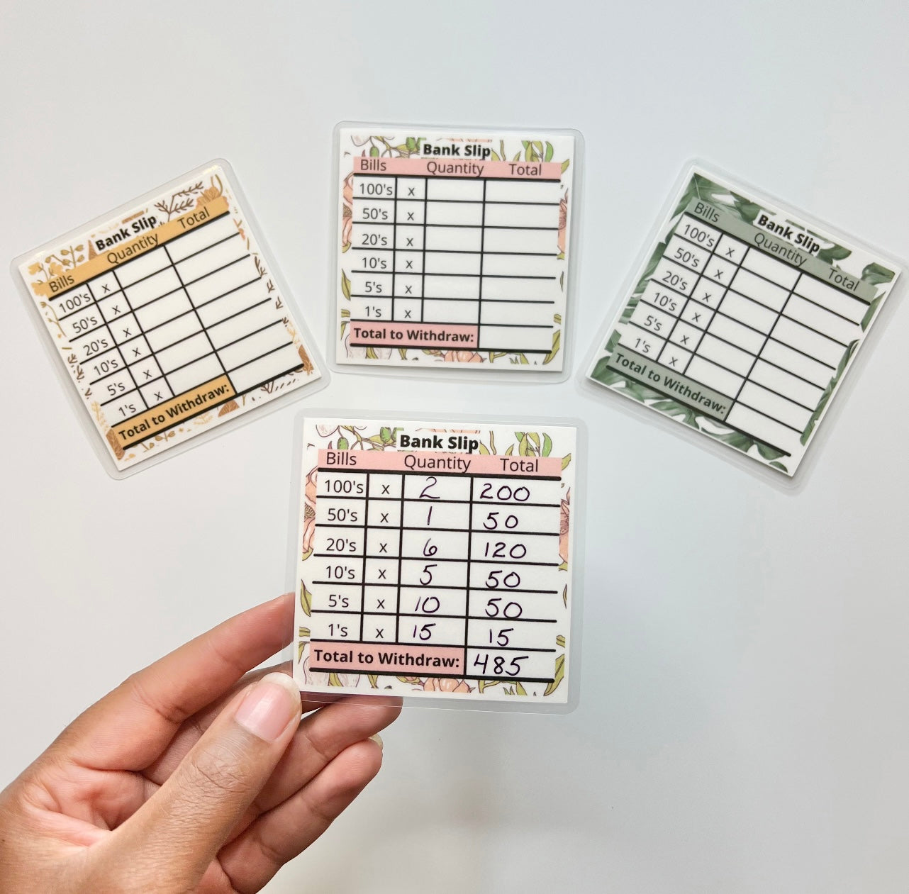 REUSABLE Bank Slip | Cash Breakdown Teller Card | Laminated – Monets Money
